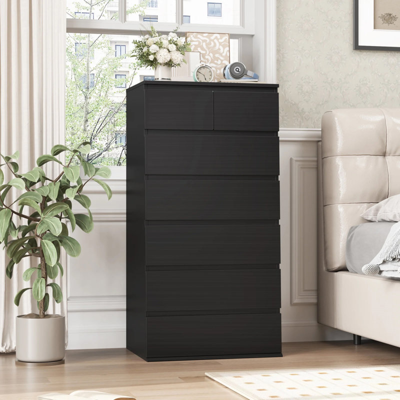 Baldvina 23.6 W 7 Drawer Dresser Wade Logan Color Black